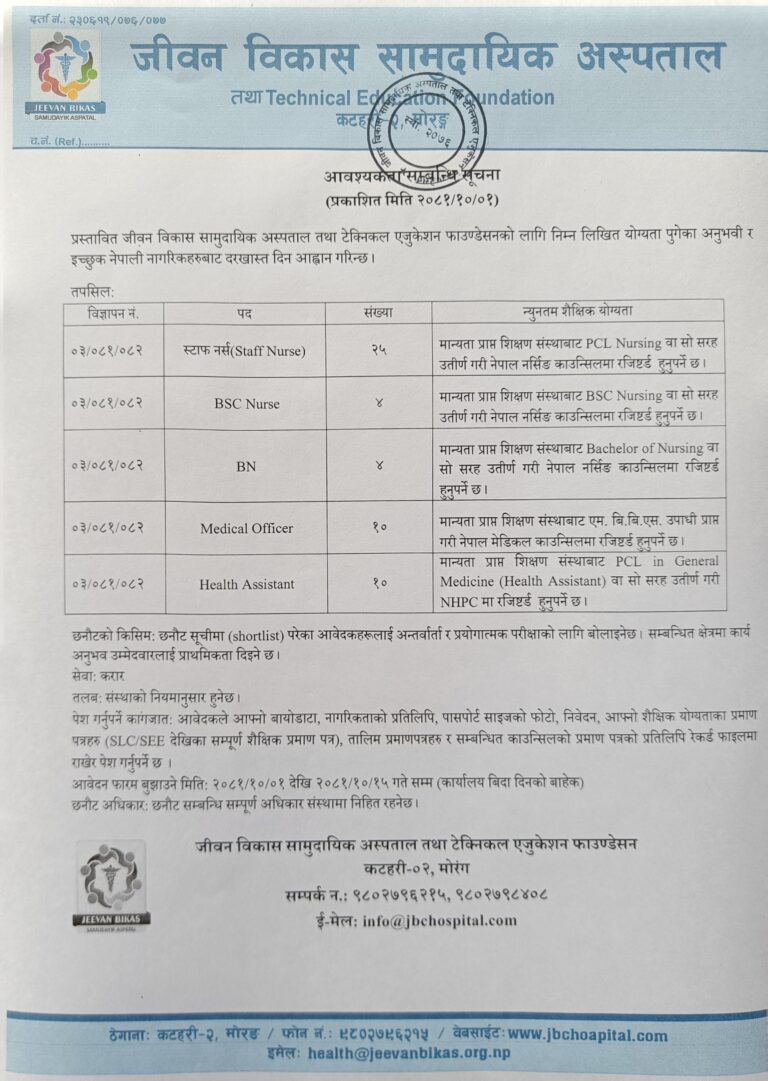 Jeevan Bikas Samudayik Aspatal Tatha Technical Education Foundation – Katahari – 2, Morang